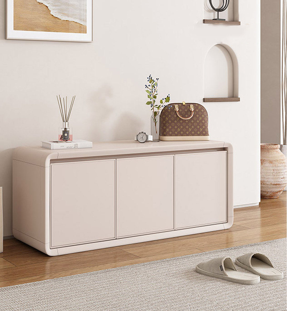 Ebern Designs Creamy Style Aluminum Alloy Floor Shoe Storage Bench ...