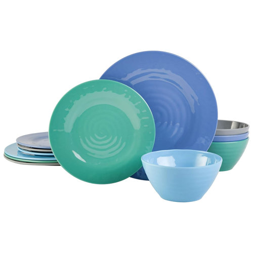 Gibson Home Brela 12 Piece Round Melamine Dinnerware Set in Assorted ...