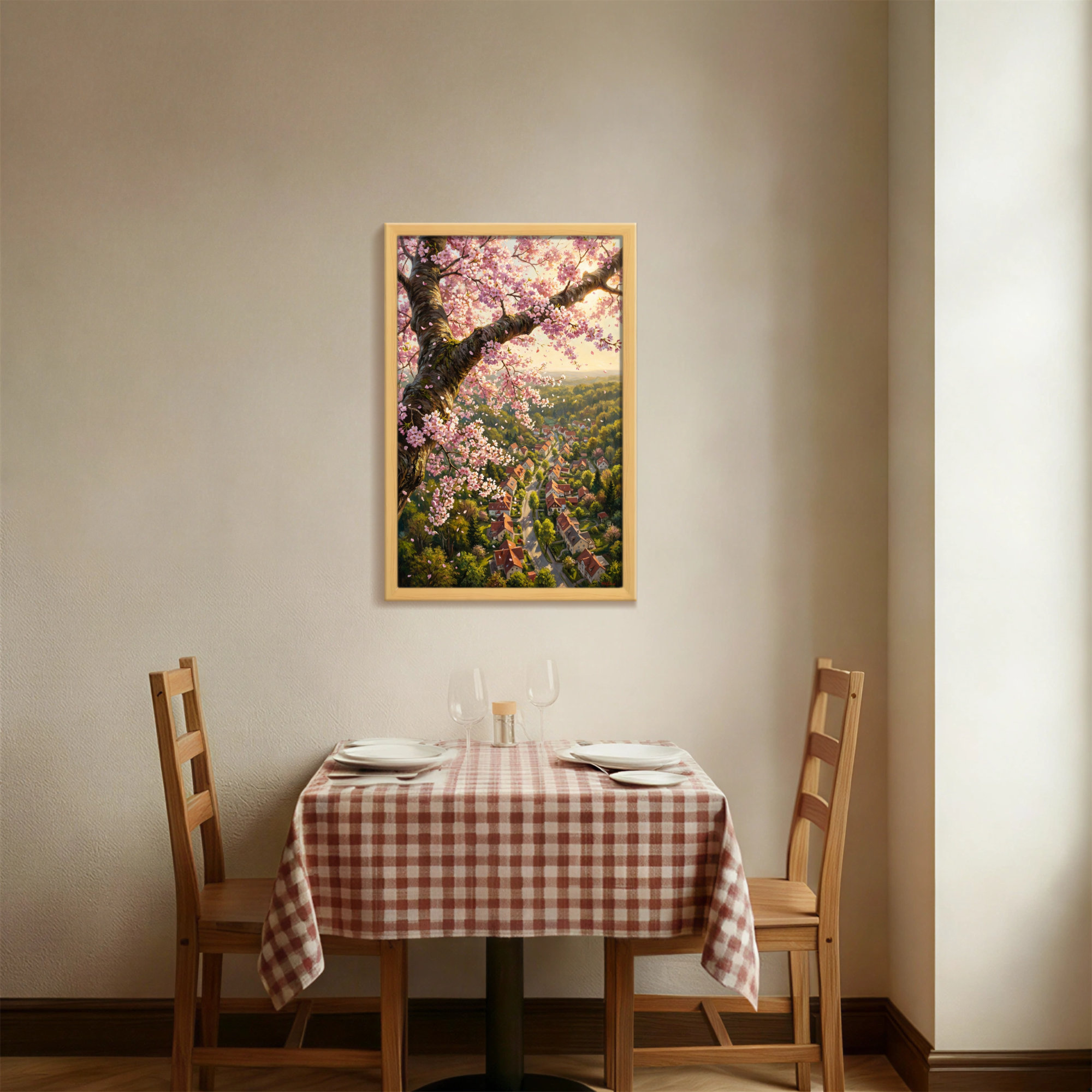 AMOBRO Plants & Flowers Cherry Blossom Tree Over Village Scene | Wayfair