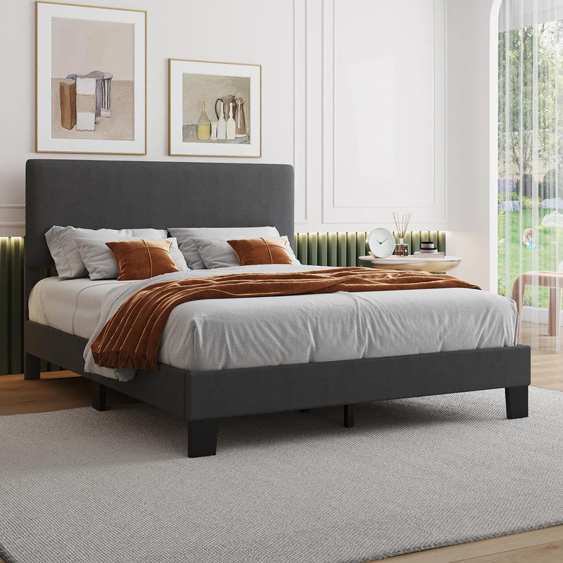 Latitude Run® Queen Bed Frame with Headboard,Linen Upholstered Bed ...