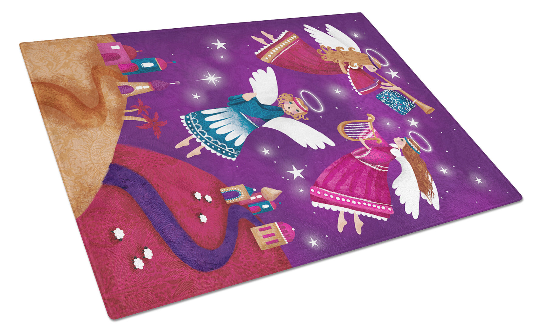 Caroline's Treasures Christmas Angels in Purple Glass Cutting Board ...