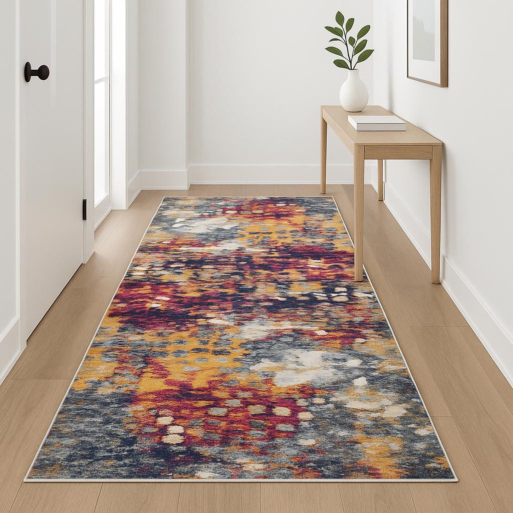 Wrought Studio™ 18' Blue Abstract Runner Rug | Wayfair