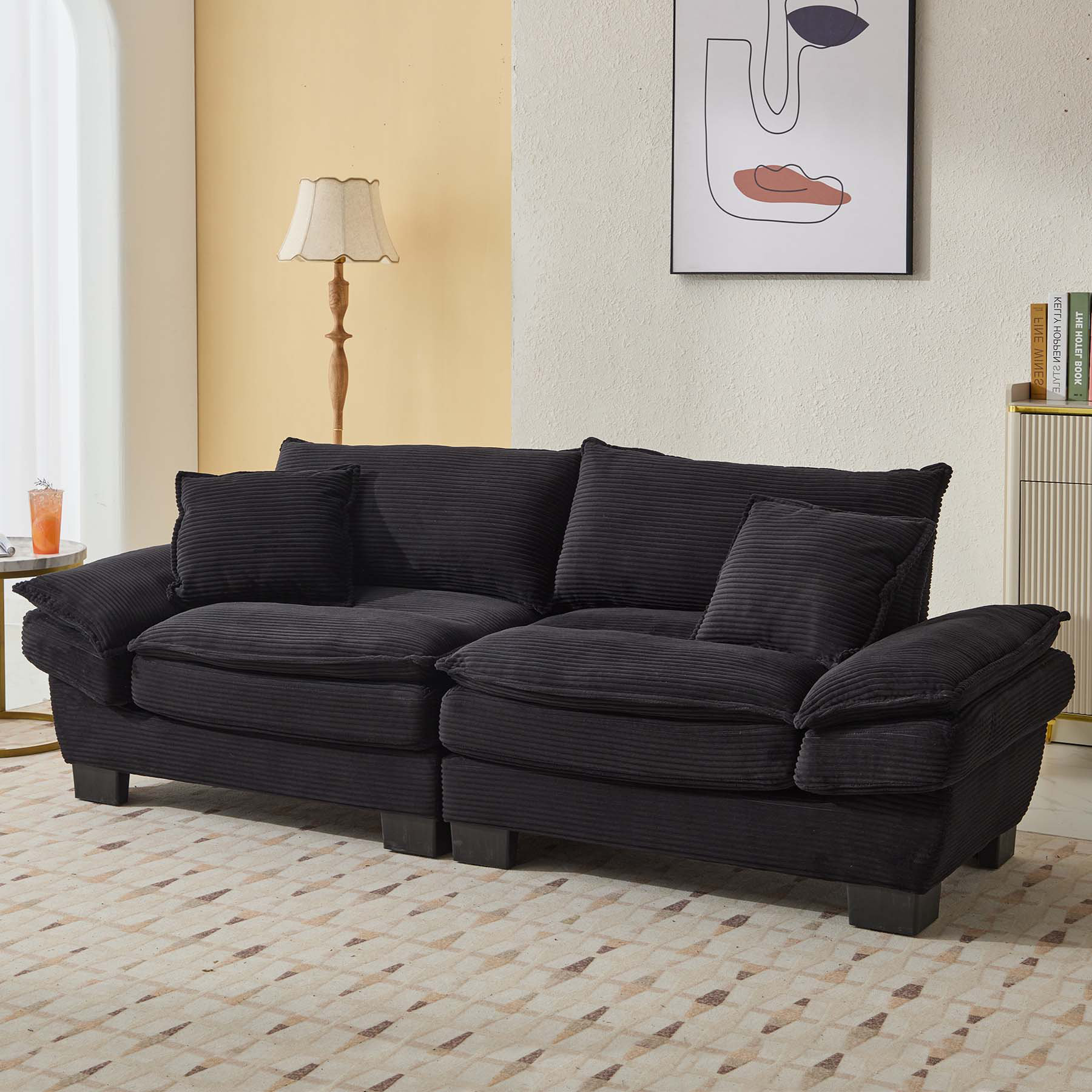 Dakota Fields Corduroy Sofa Sleeper Couch Loveseat Sofa with Pillows ...