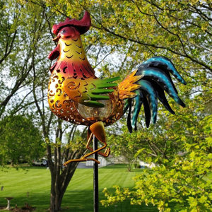 The Holiday Aisle® Solar Rooster Garden Statue - Metal Outdoor ...