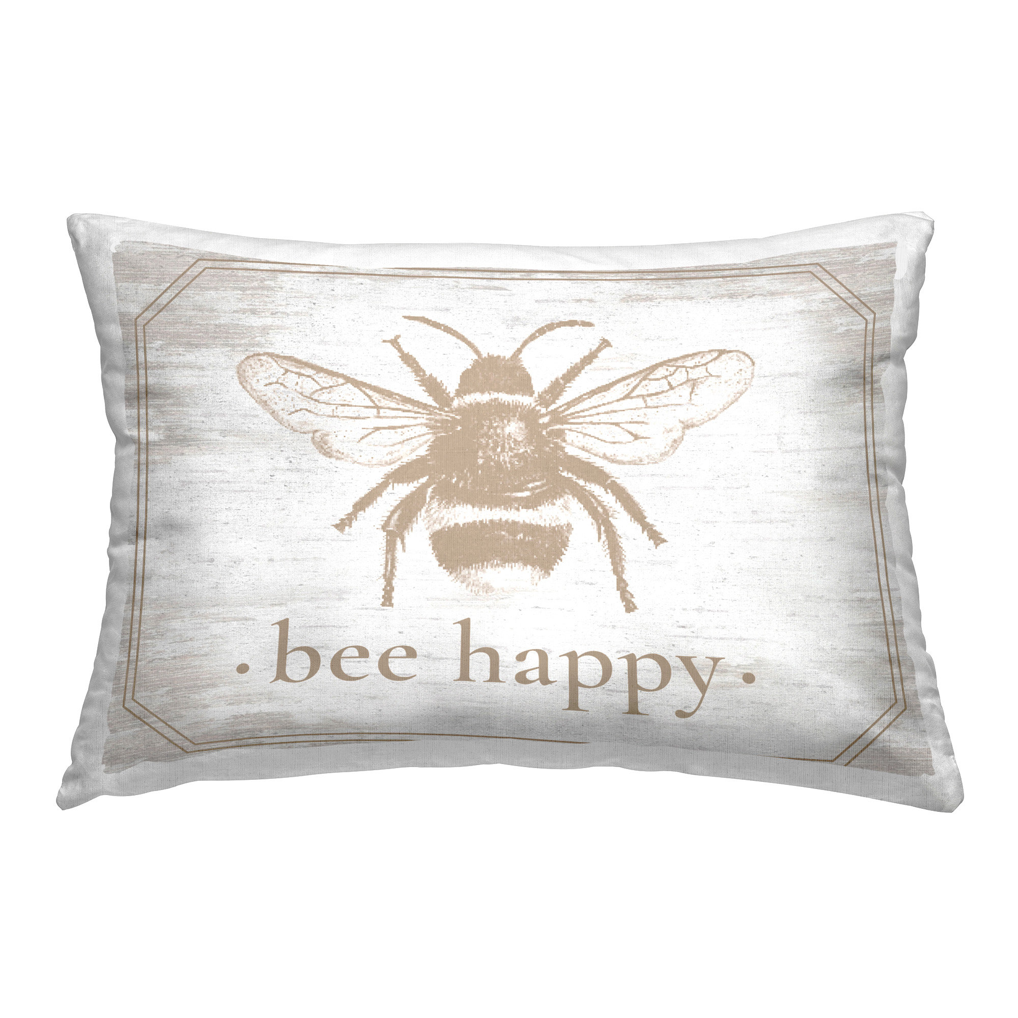 Stupell Industries Distressed Bee Happy Decorative Printed Throw Pillow ...