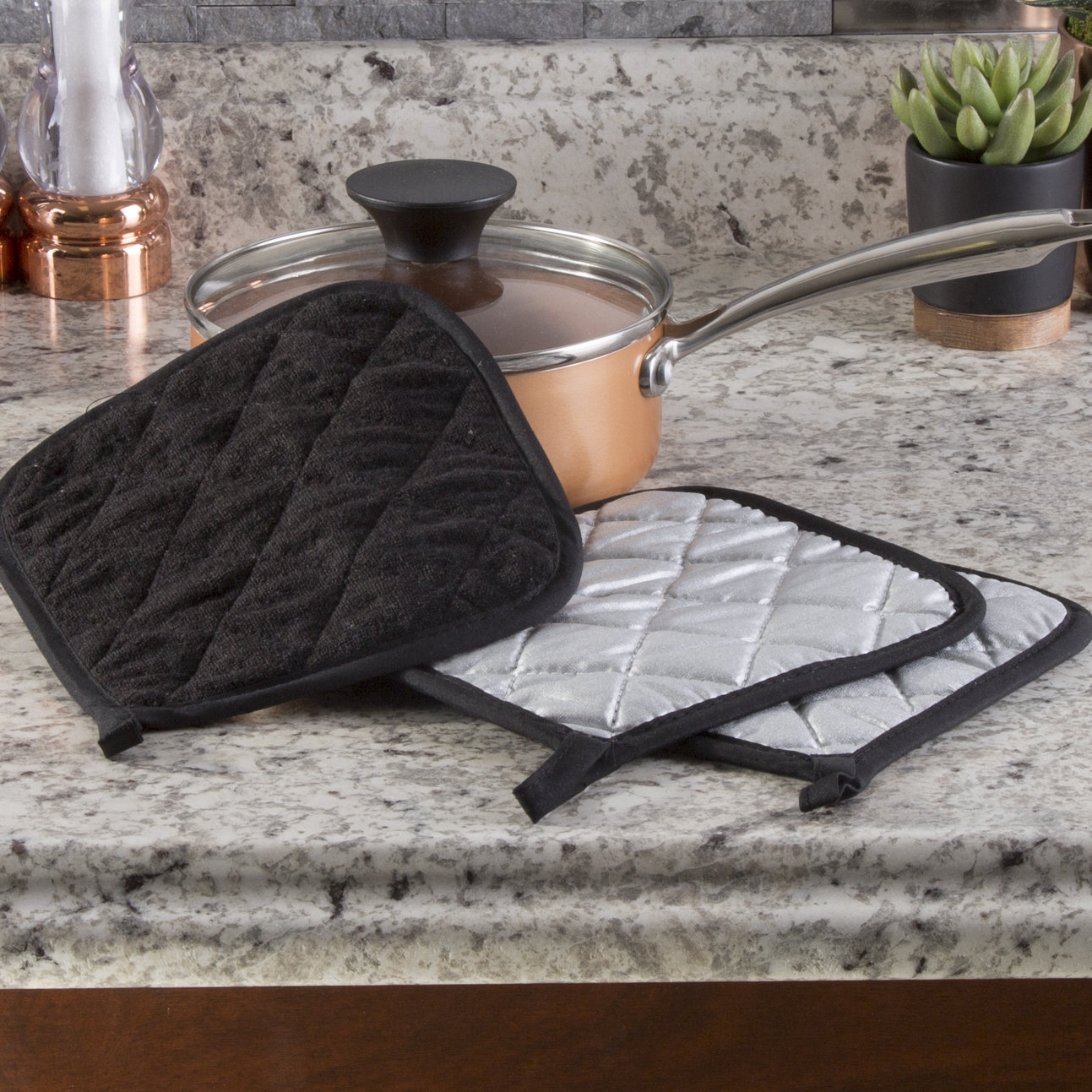 Lavish Home Pot Holder Set, 3 Piece Heat Resistant Quilted Cotton Pot ...
