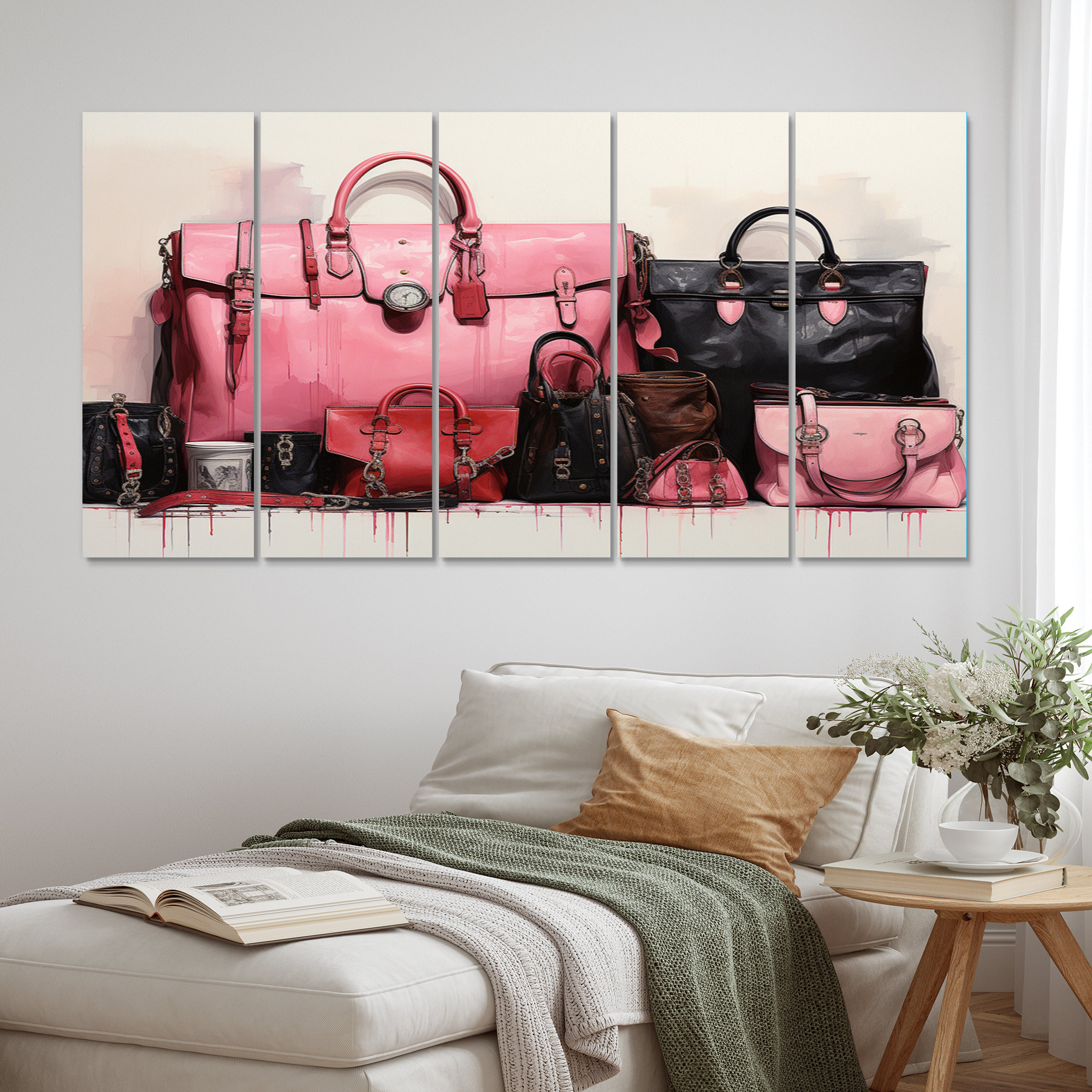 Mercer41 Pink Designer Bags Glamour I On Canvas 5 Pieces Print | Wayfair