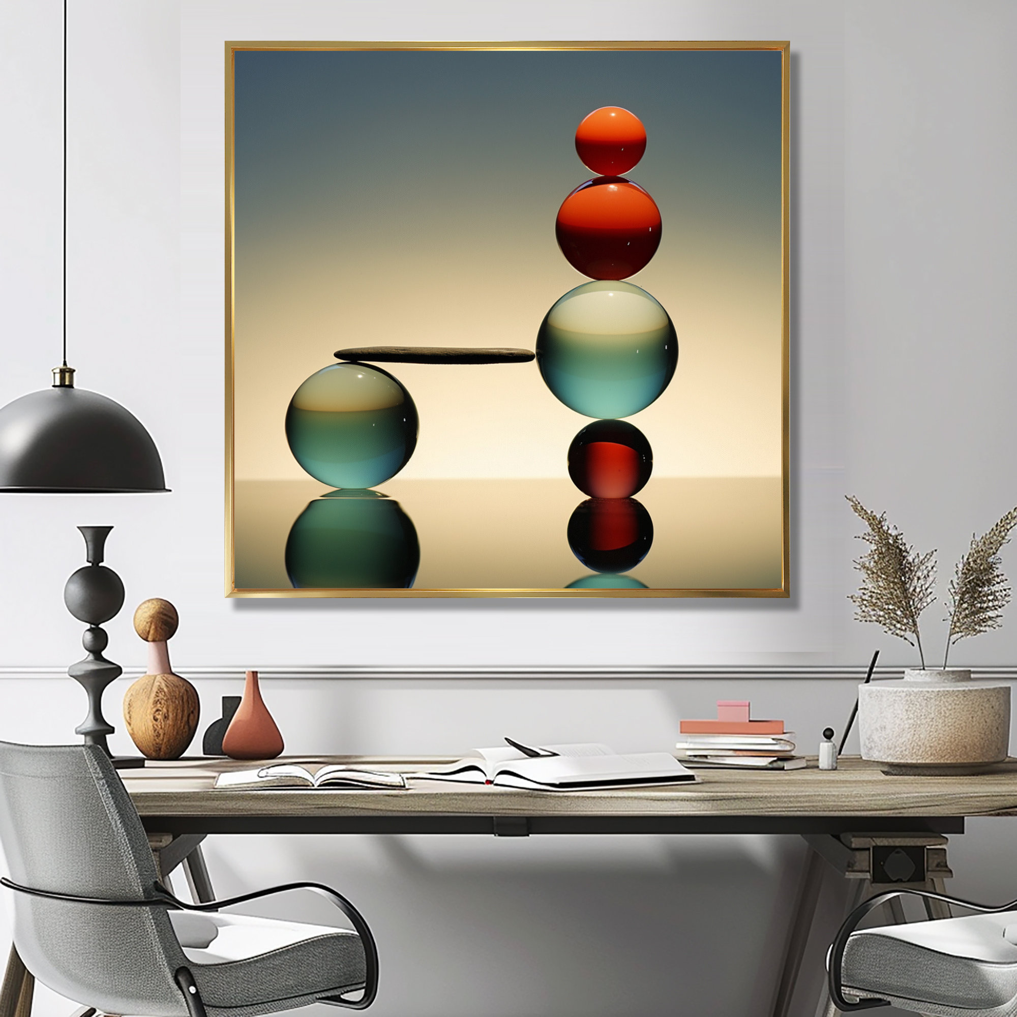Design Art Minimal Zen Turquoise Red Balance - Spiritual Stone Wall Art ...