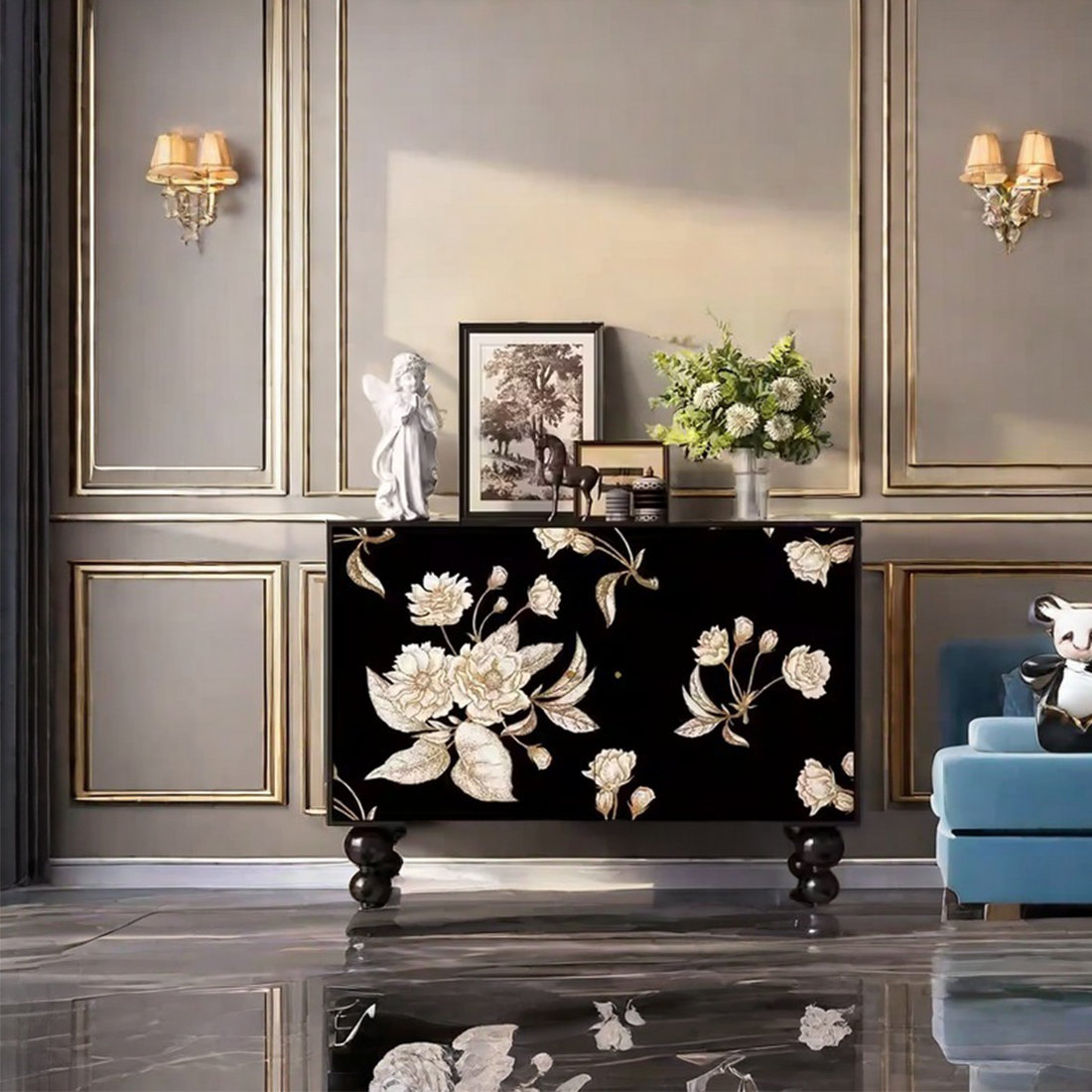 Ruthber Solutions Stylish Walnut Storage Cabinet with Layered Space ...