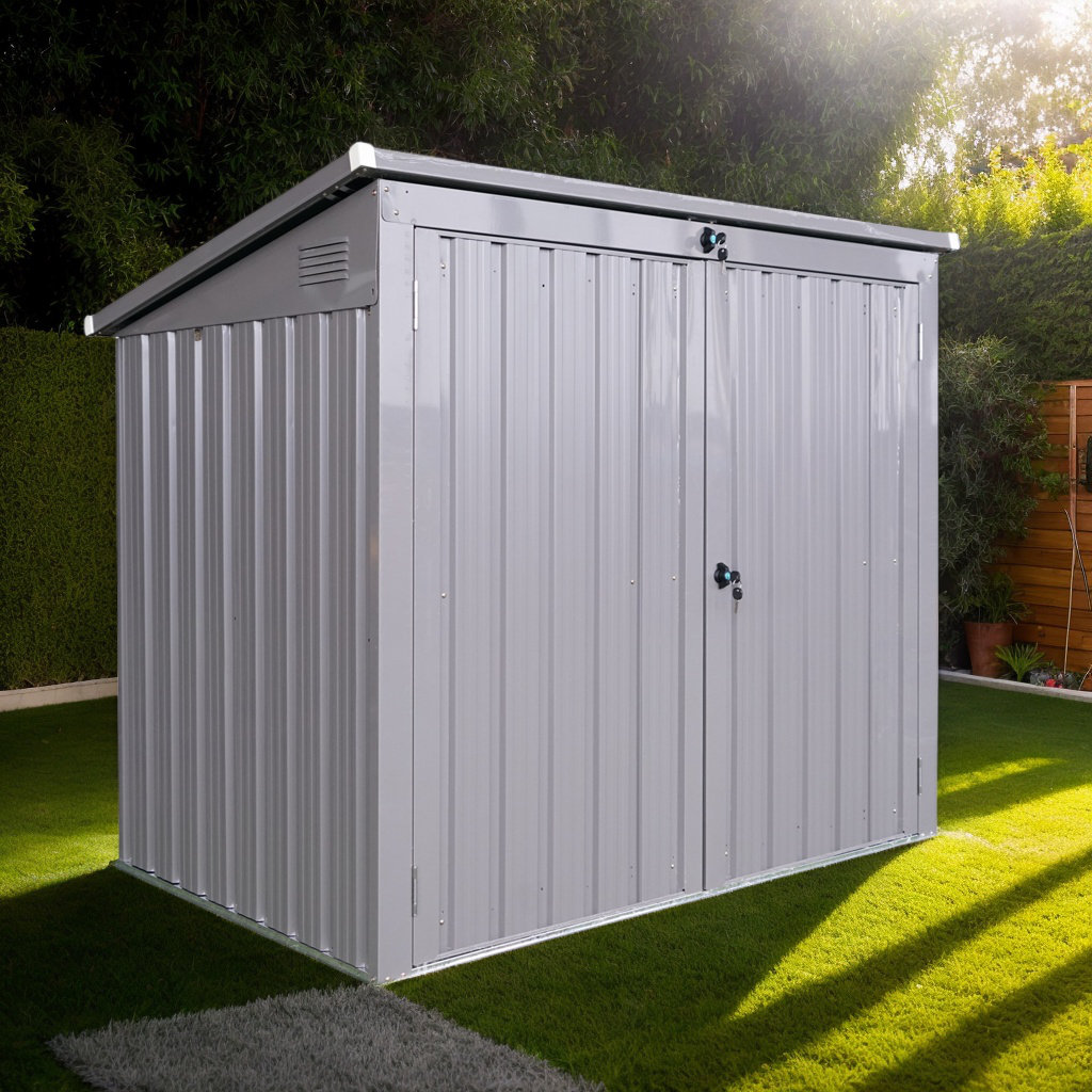 Watque Kita Metal Outdoor Garbage Bin Shed for 2 Trash Cans, Galvanized ...