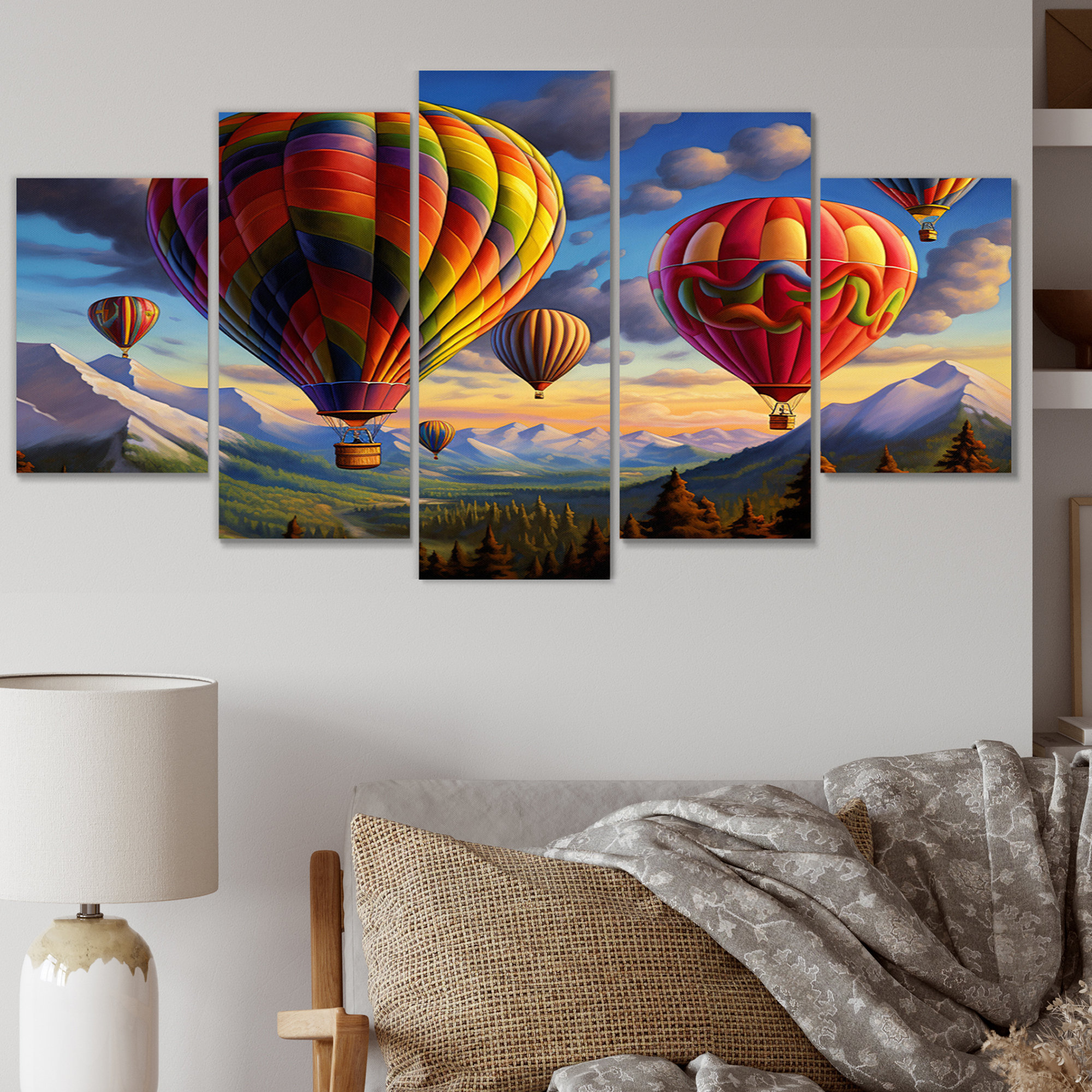 Design Art Colorful Hot Air Ballon Whimsical - Hot Air Balloon Wall Art ...
