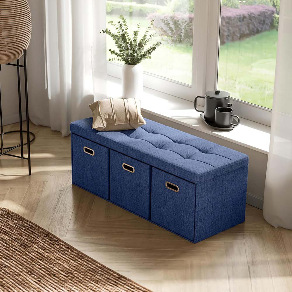 Latitude Run® Home Foldable Tufted Linen Large Long Bench Storage Foot ...