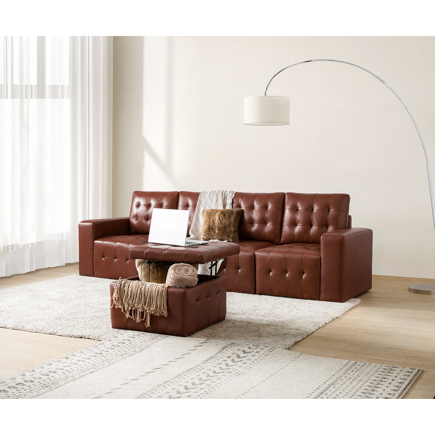 Wade Logan® Betzhy 5 - Piece Genuine Leather Modular Sectional Sofa ...