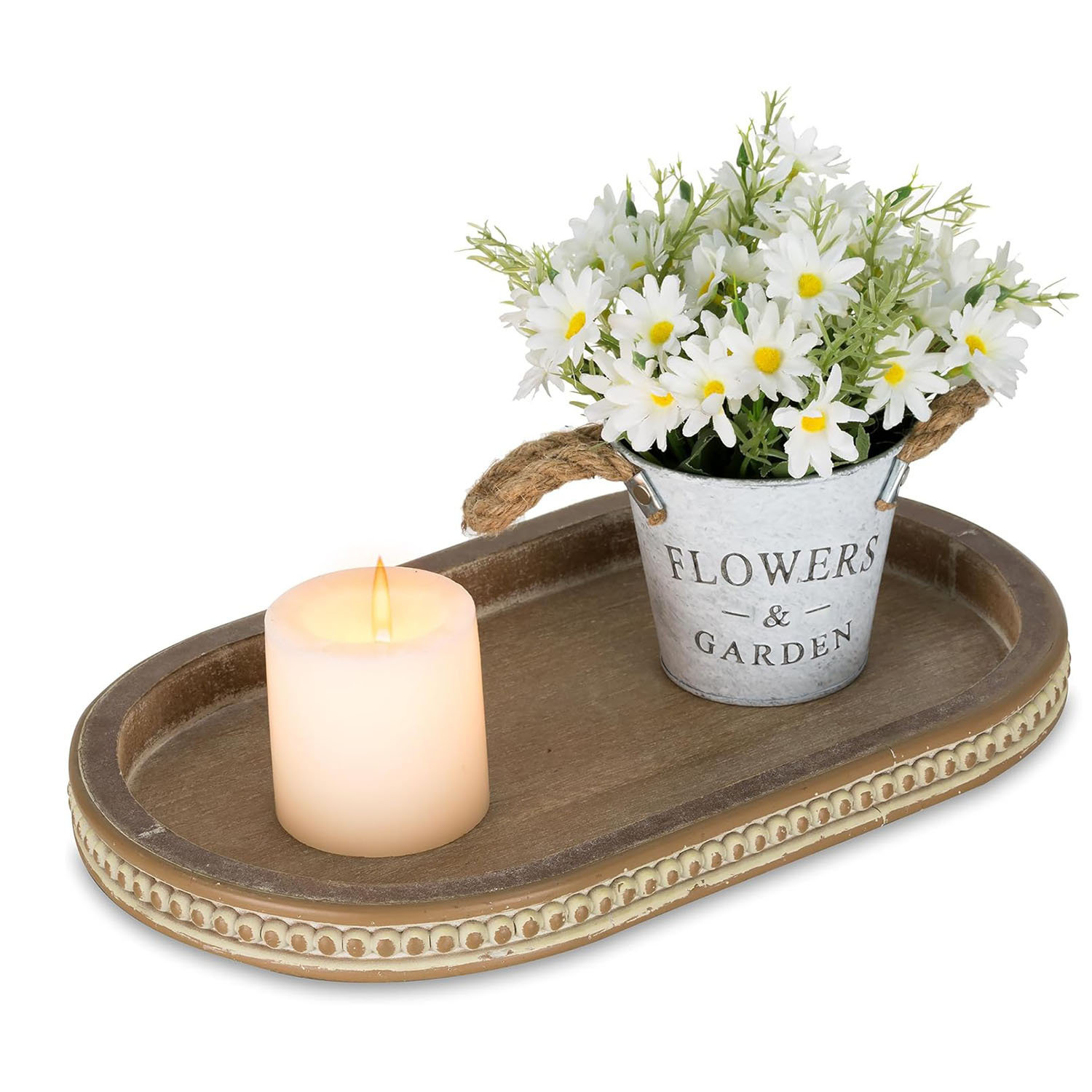 Ophelia & Co. Decorative Serving Tray Wood: Bead Oval Tray For Coffee ...