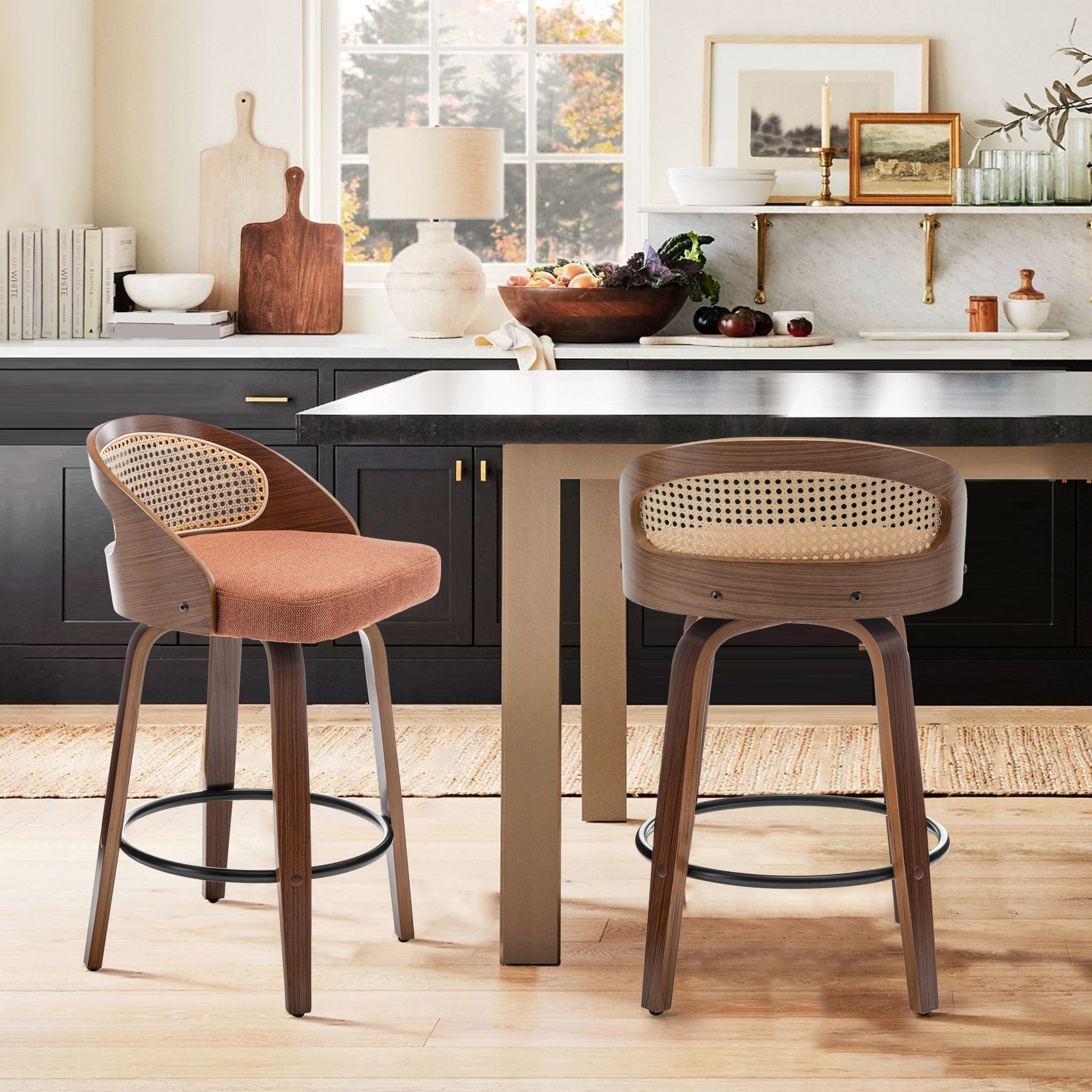 Leeana Swivel Linen Stools Set of 2 George Oliver Upholstery Orange Seat Height Counter Stool 26 Seat Height