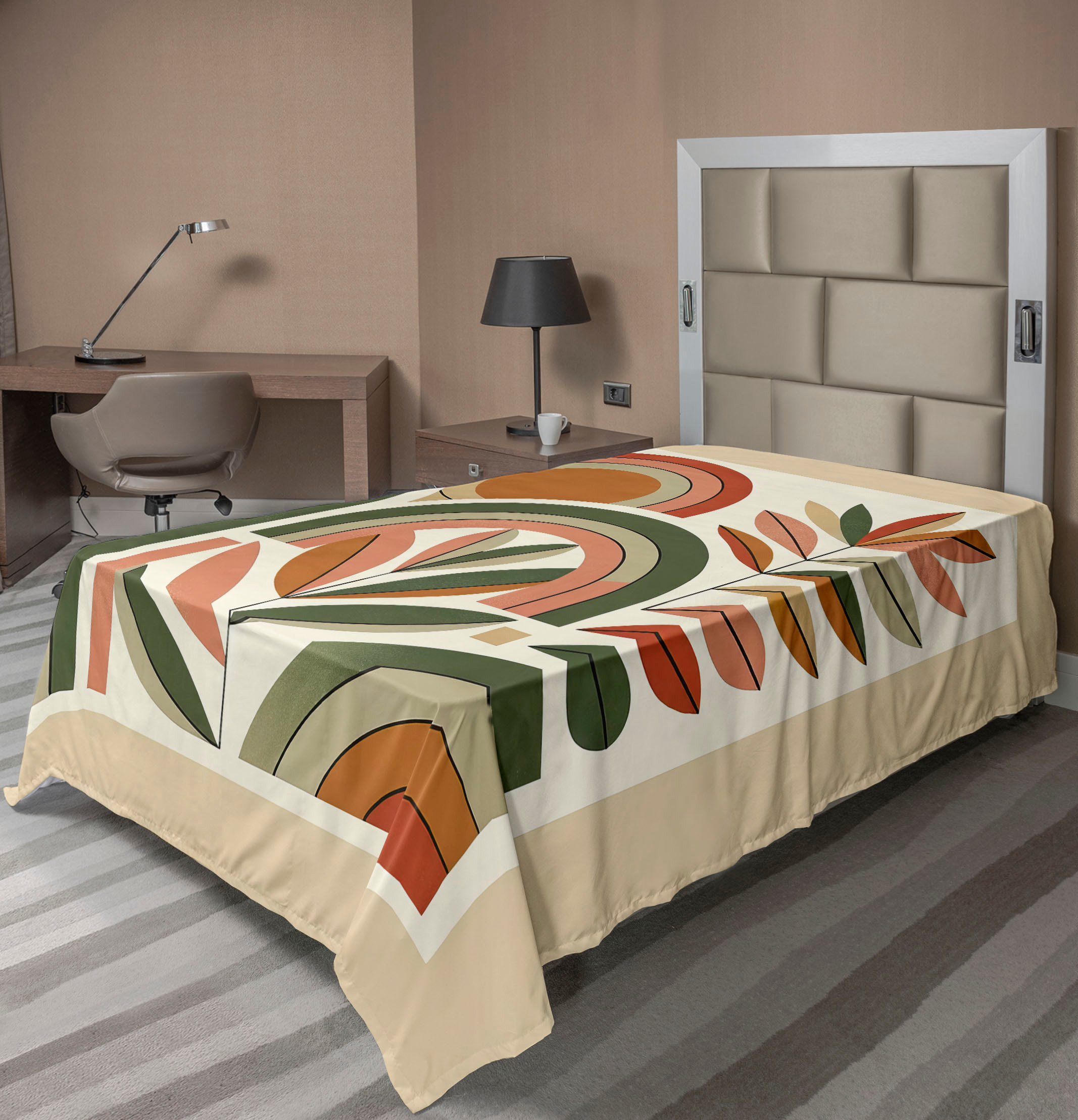 Ambesonne Monstera Top Flat Sheet Boho Mid Century Abstract Dark Rust ...