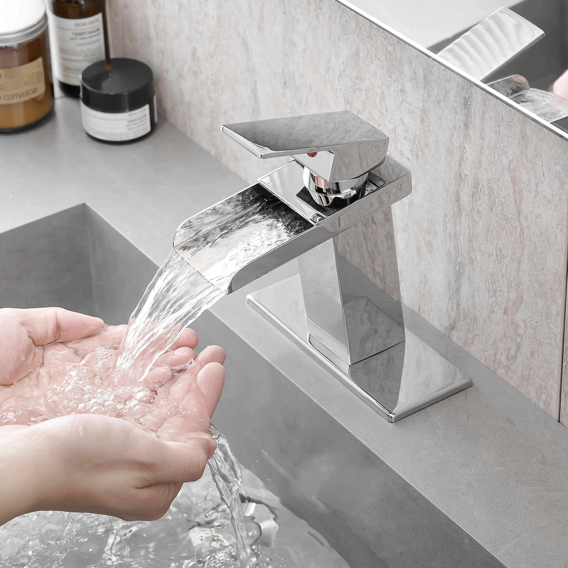 SnugglySolace Contemporary Waterfall Faucet, Black For Bathroom Sink ...
