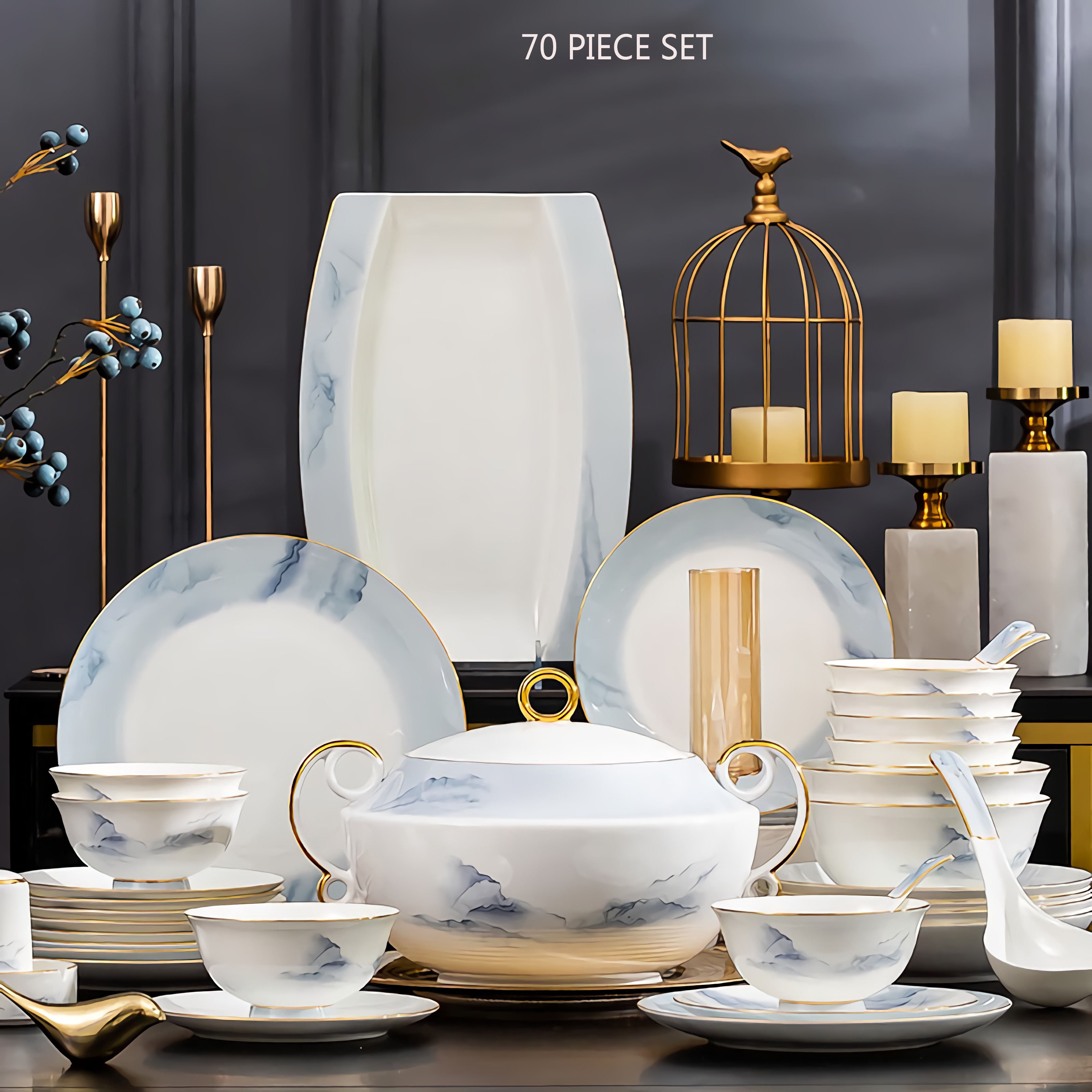 LIYONG Porcelain China Dinnerware Set - Service for 10 | Wayfair
