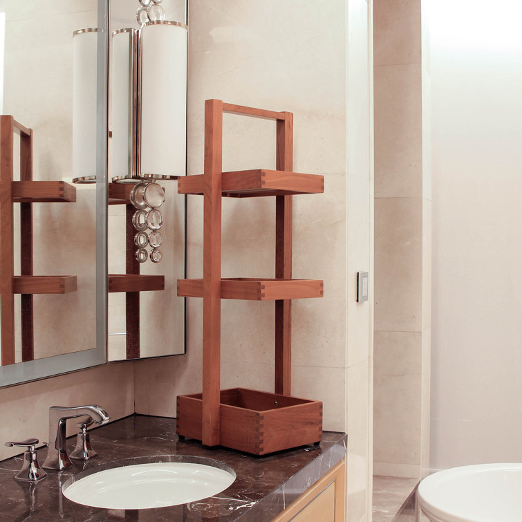 Highland Dunes Estate Teak Wood Free Standing Bathroom Shelves ...