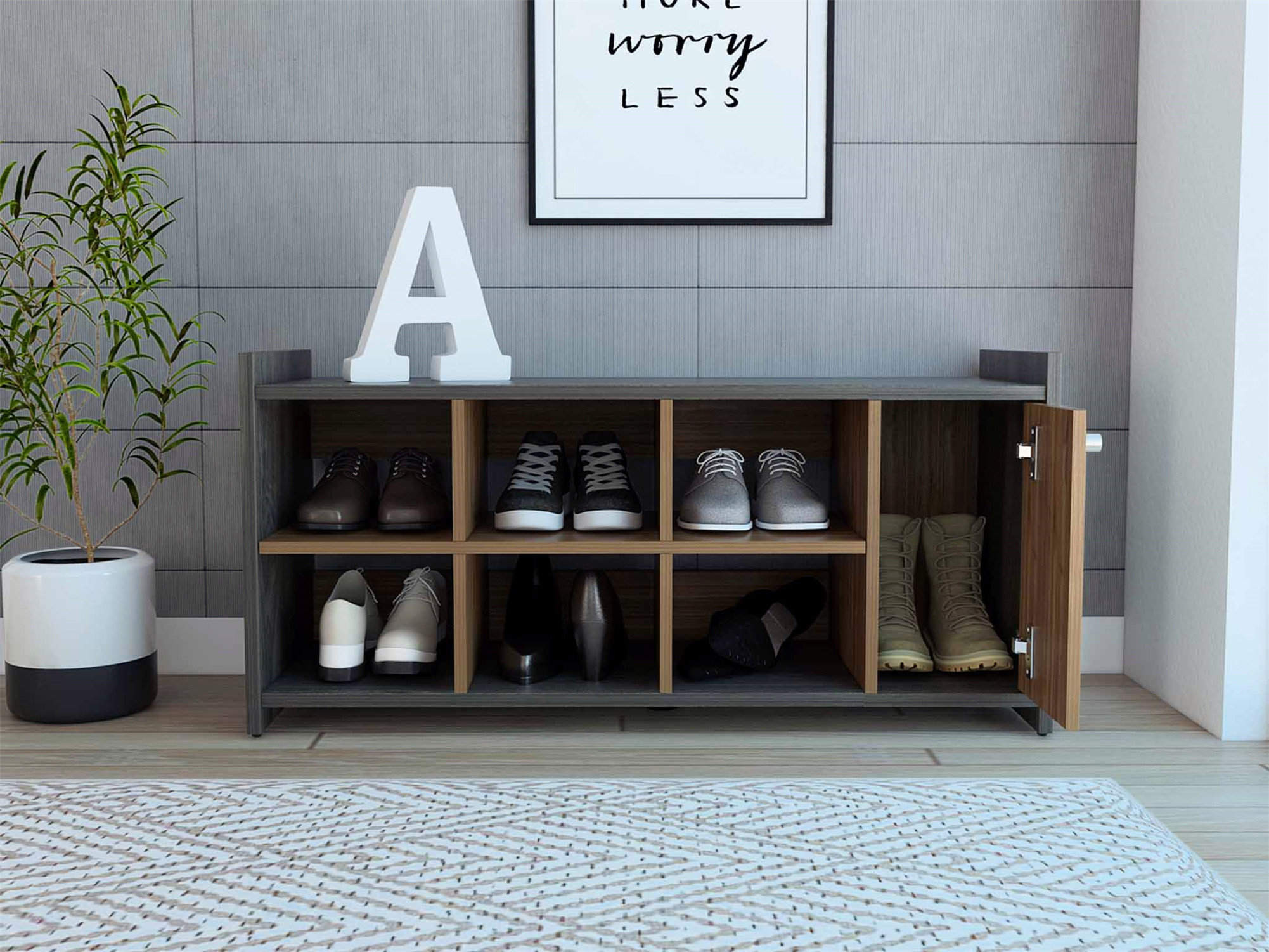 Rebrilliant Owaneco Entryway Storage Unit with Door, 6 Shoes Capacity ...