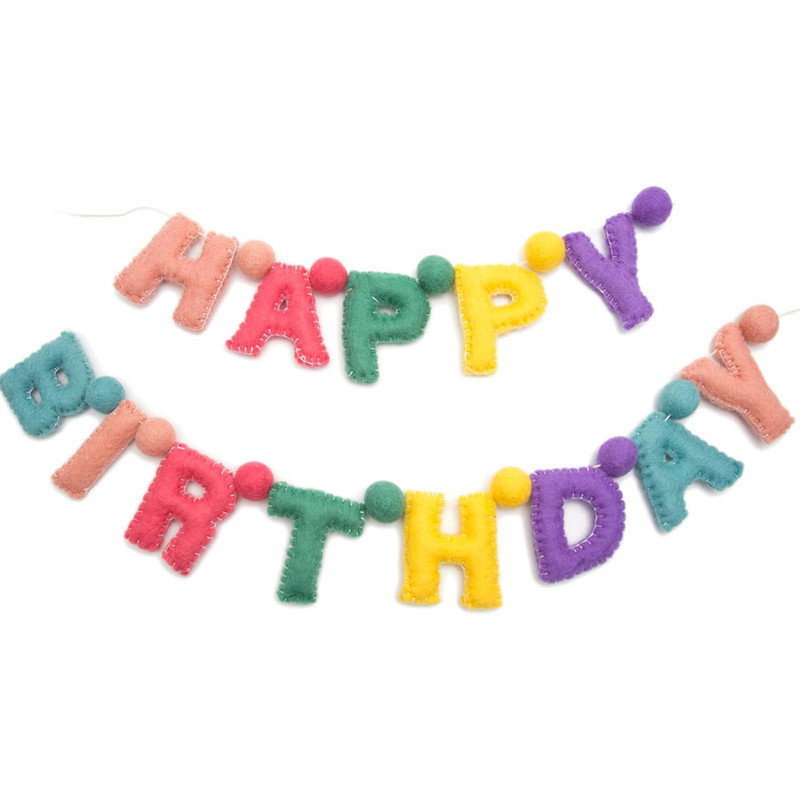 The Party Aisle™ Happy Birthday Felt Banner,Natural Handmade Wool | Wayfair