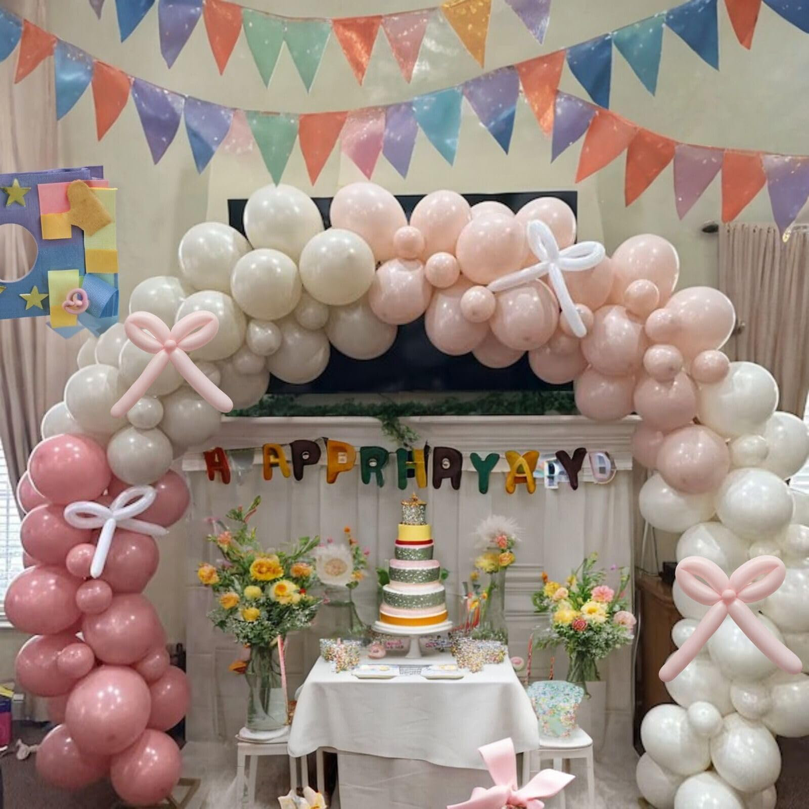 Zeki Shoggy Pink And White Balloons Arch, Blush Pink Bow Balloons ...