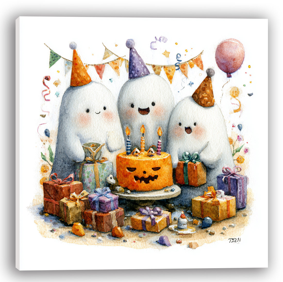 Ophelia & Co. Ghostly Gift Gathering Wrapped Canvas Wall Art | Wayfair