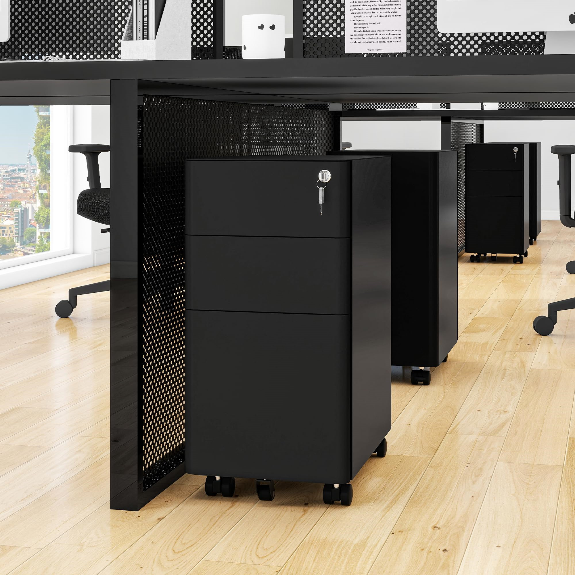 Inbox Zero 3-Drawer Lockable Filing Cabinet Office Drawers With Keys ...