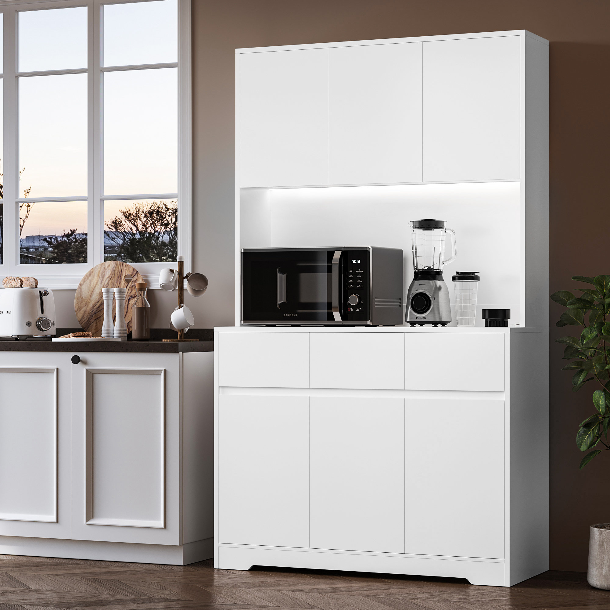 Wade Logan Aybike 71" Kitchen Food Pantry with Charge Station, LED ...