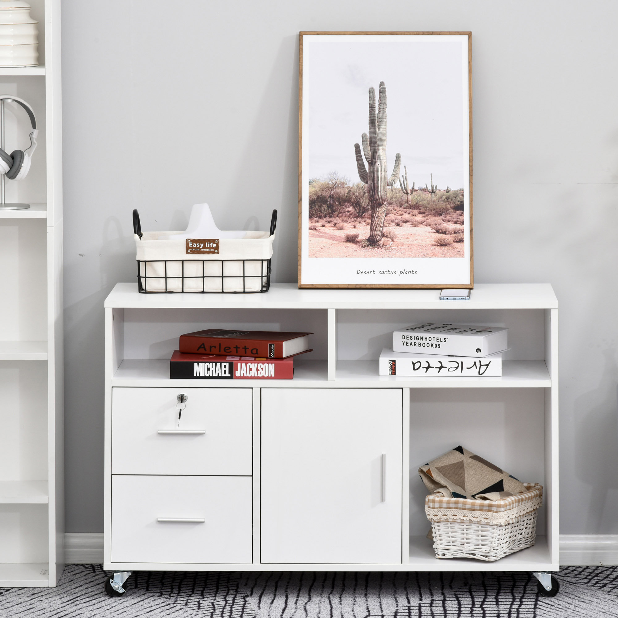 Ebern Designs Printer Stand Home Office Mobile Cabinet Organizer ...