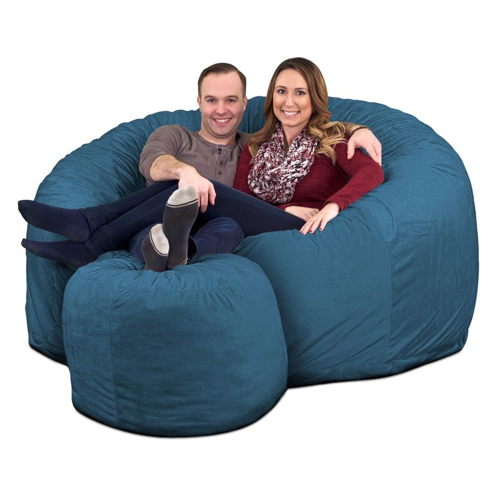 Hokku Designs 5ft Bean Bag Chair and Footstool, Oversized Lounger ...