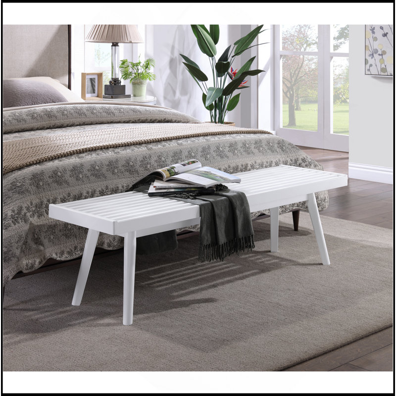 George Oliver White Solid Wood Slatted Bench | Wayfair