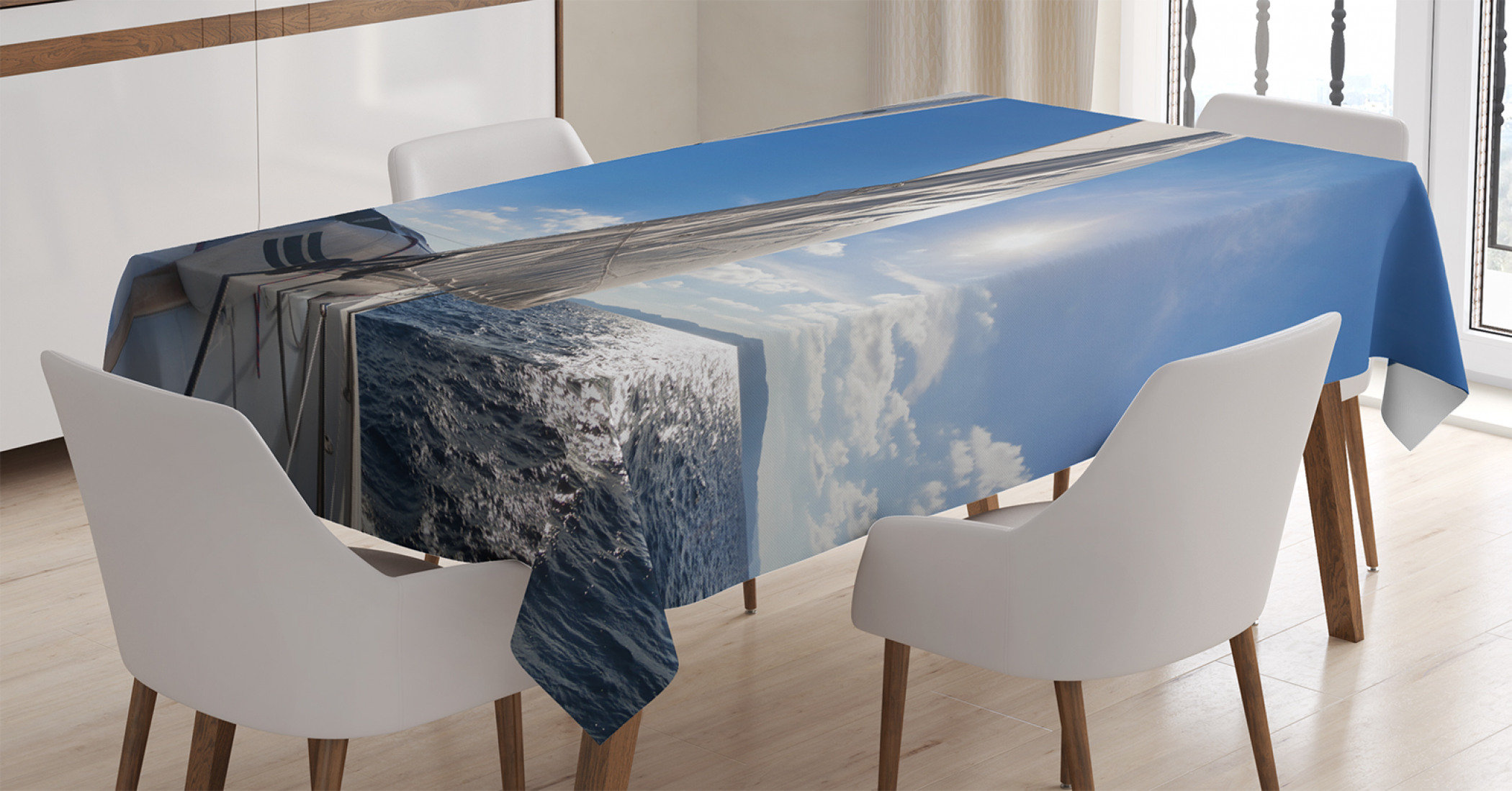 East Urban Home Ambesonne Sailboat Tablecloth, Sailing Boat In The Sea ...