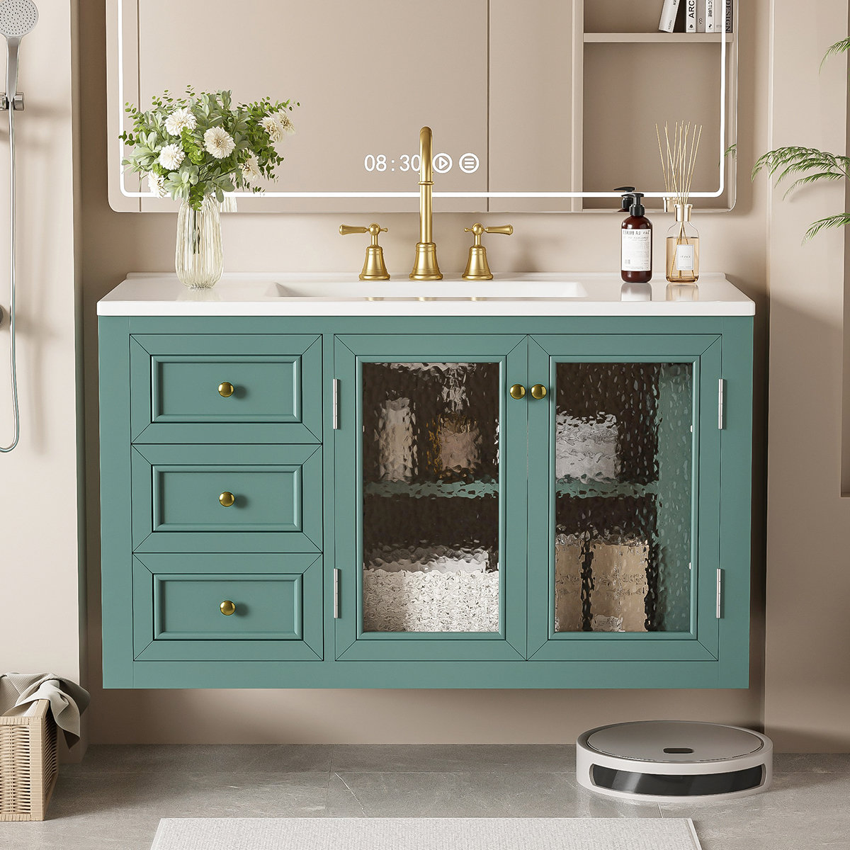 Breakwater Bay Wall Mounted Bathroom Vanity with Ceramic Sink and Ample ...