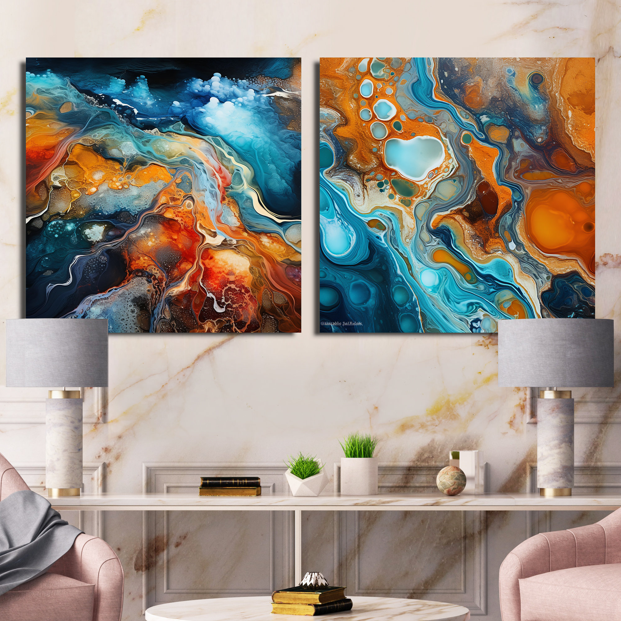 Wrought Studio™ Blue And Brown Geyser Liquid Art - Abstract Shapes ...
