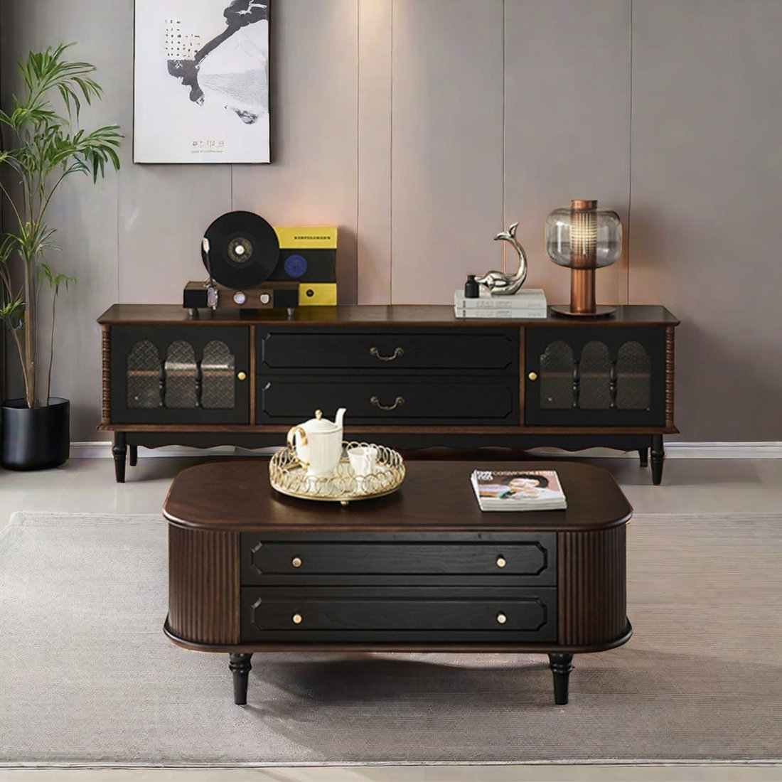 The Invincibles home French Retro Style TV Stand and Coffee Table Set ...