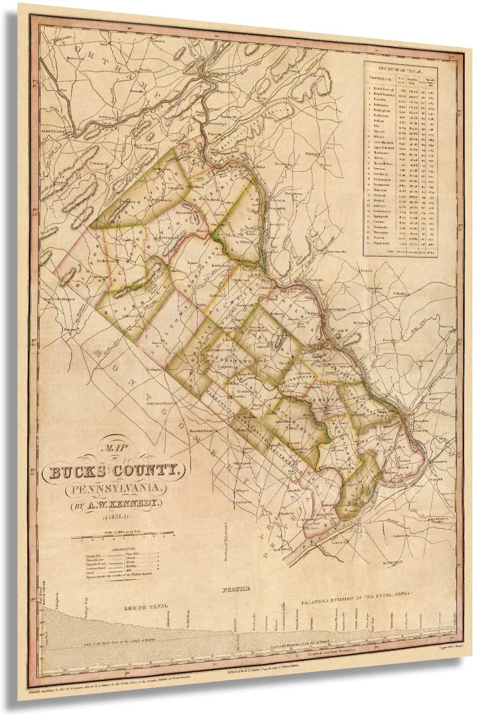 HISTORIC PRINTS 1831 Bucks County Pennsylvania Map Poster Wall Art ...