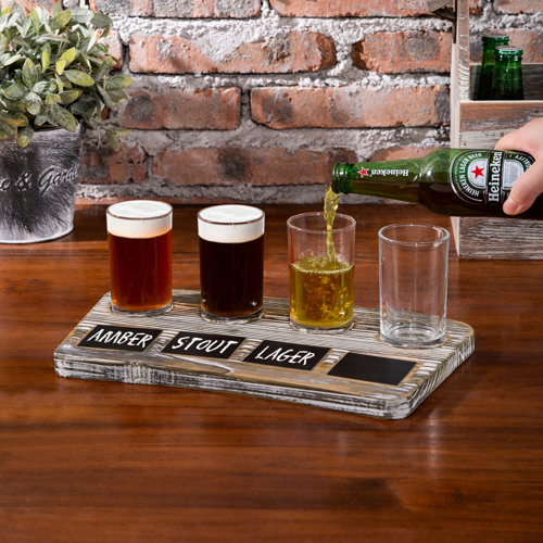 Gracie Oaks 6 oz Glass Beer Flight Set Wood Tray | Wayfair