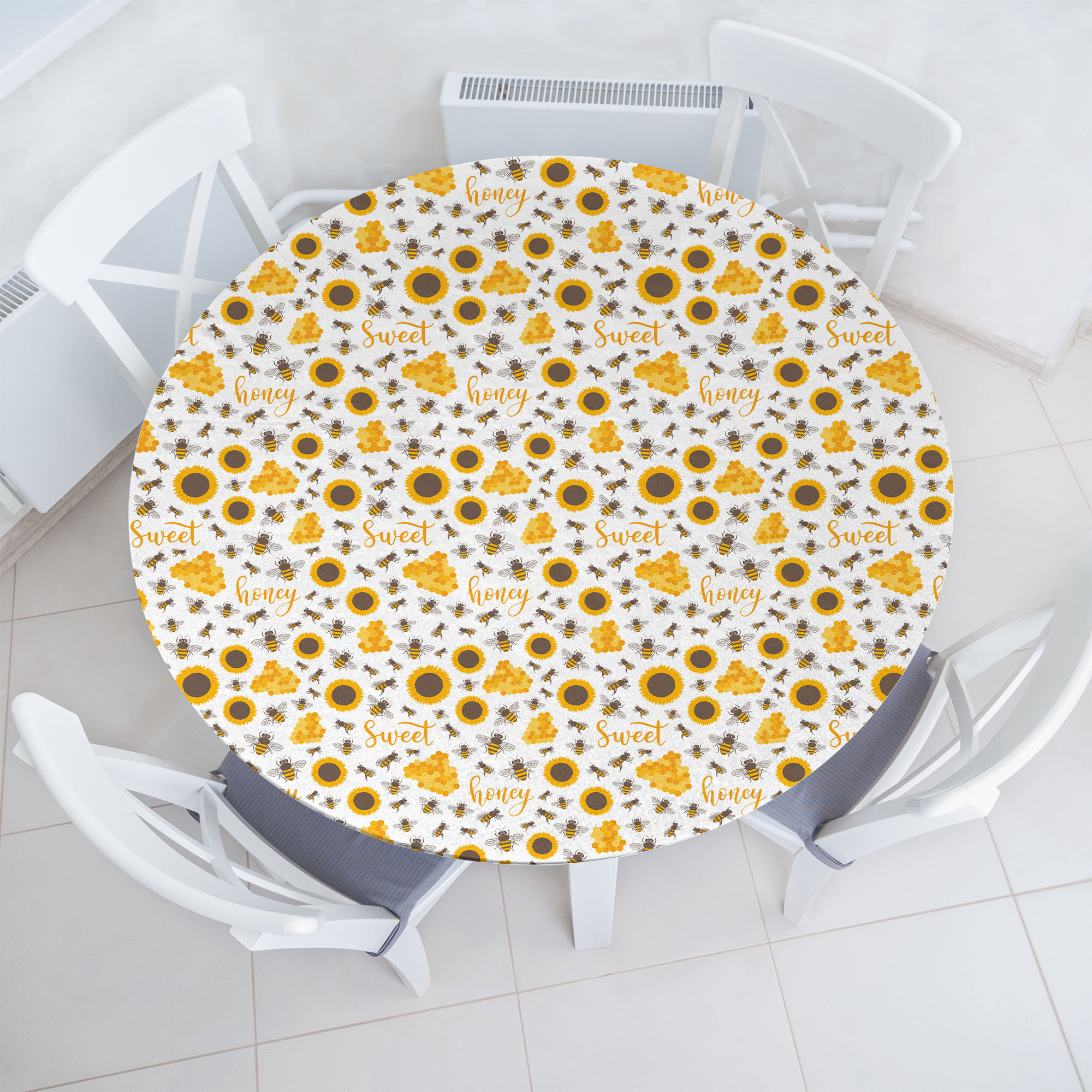 Ambesonne Honeycomb Fitted Round TablecUmber Yellow 84756 | Wayfair