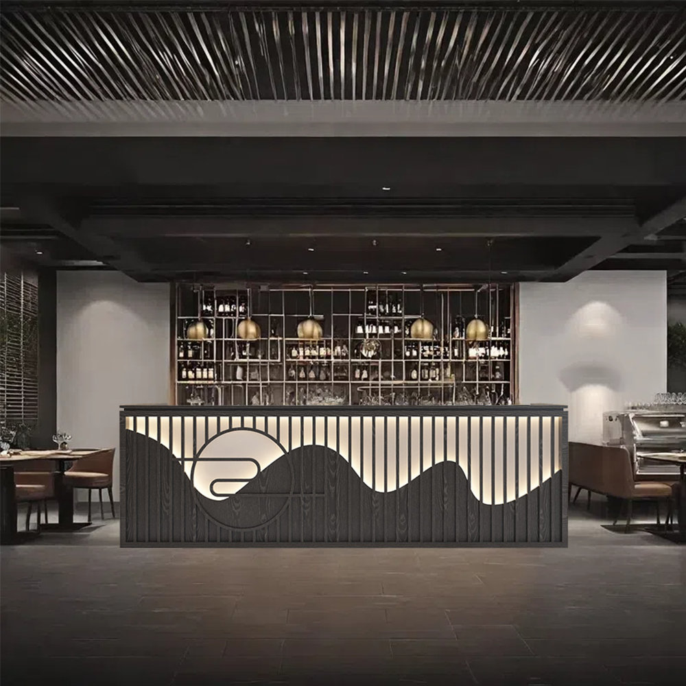 KPXU Bar Counter 102.36-Inch Vintage Front Desk Bar Counter with Dual ...