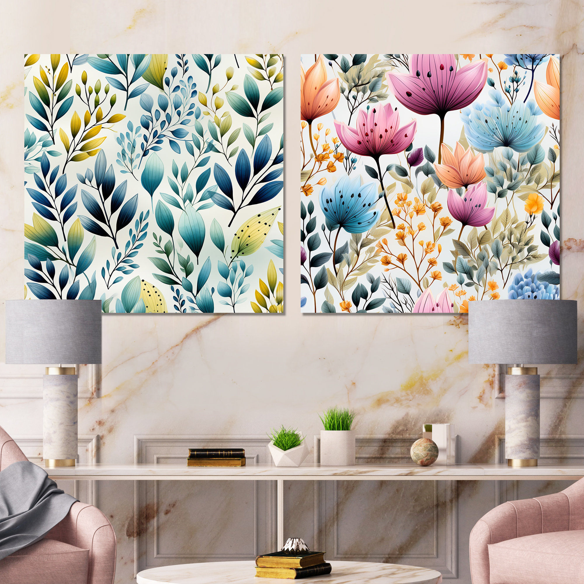 Design Art Watercolor Blue Foliage Botanical Pattern - Abstract ...