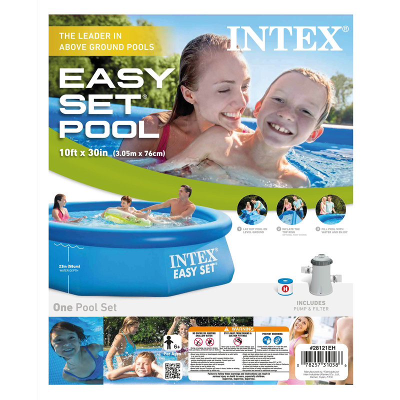 Intex 10ft x 30in Easy Set Inflatable Round Plastic Family Swimming ...