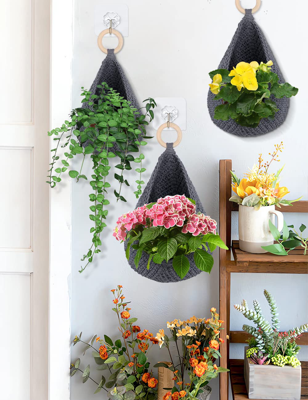 TUHOME FURNITURE LLC Set Of 3 Handwoven Bohemian Hanging Fruit Basket ...