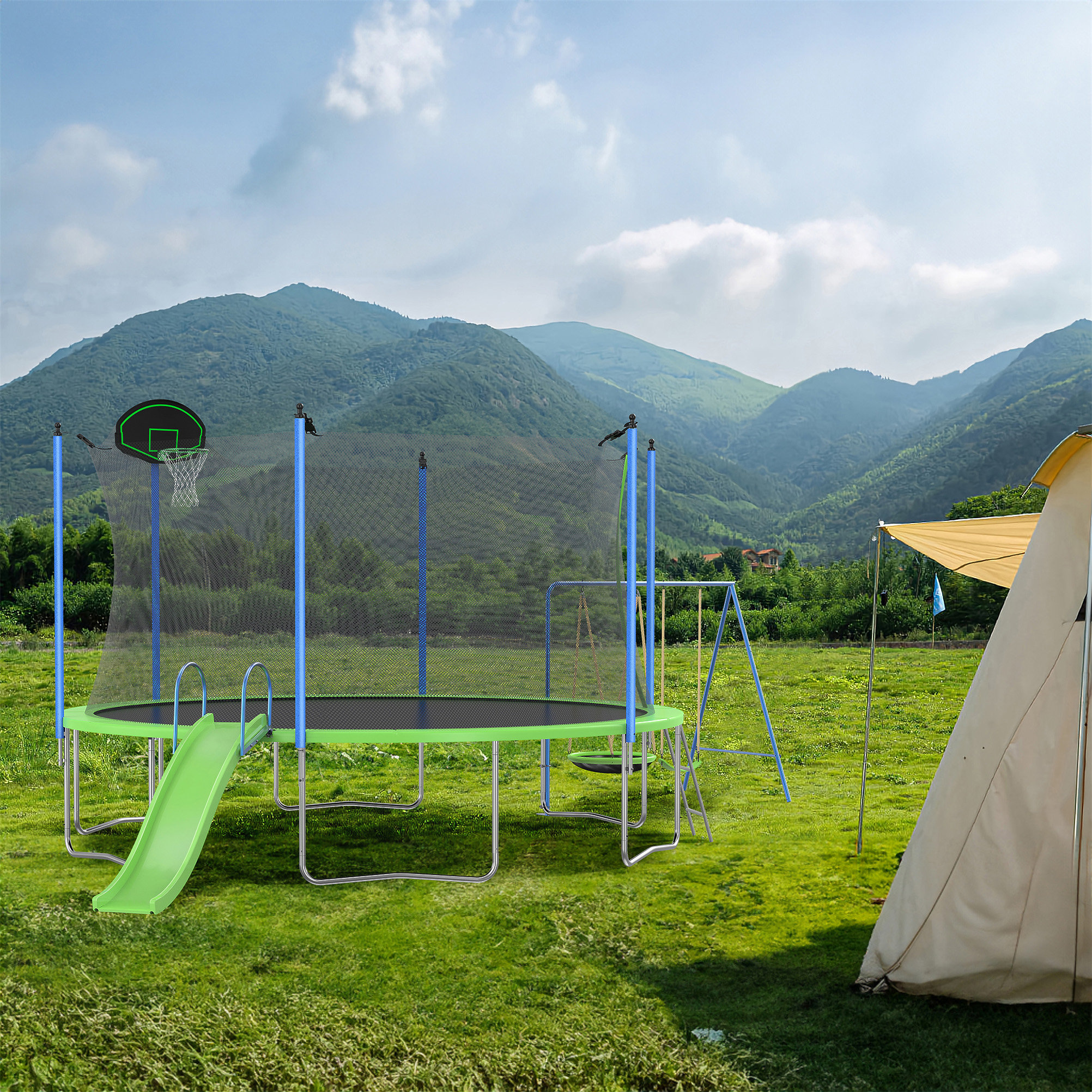 Ceballos 12FT Trampoline With Slide And Swings, ASTM Approved Large ...