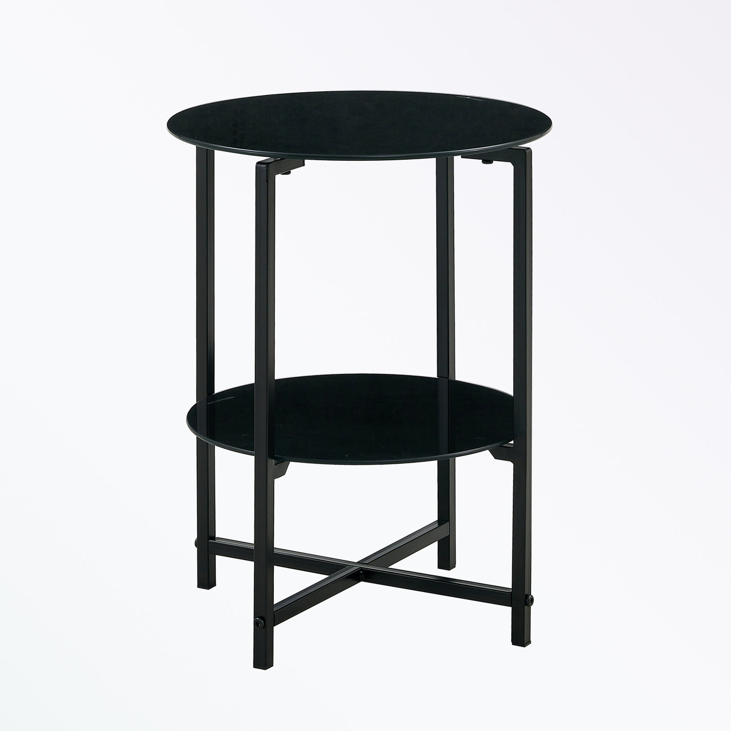 Ebern Designs Round 2- layer Tempered Glass Coffee Table with metal ...