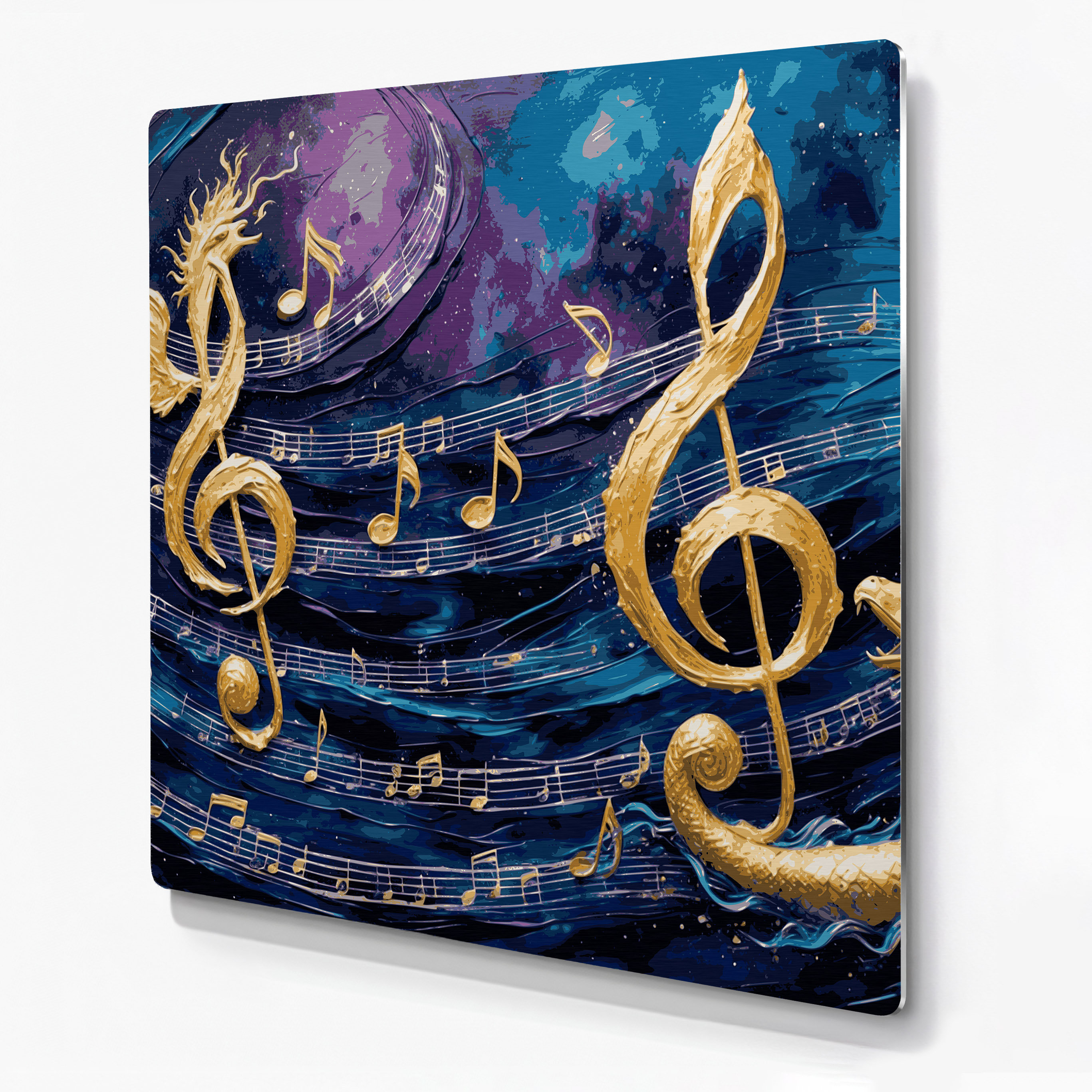 Everly Quinn Music Treble Clef and Bass Clef Designs Blue Metal Wall ...