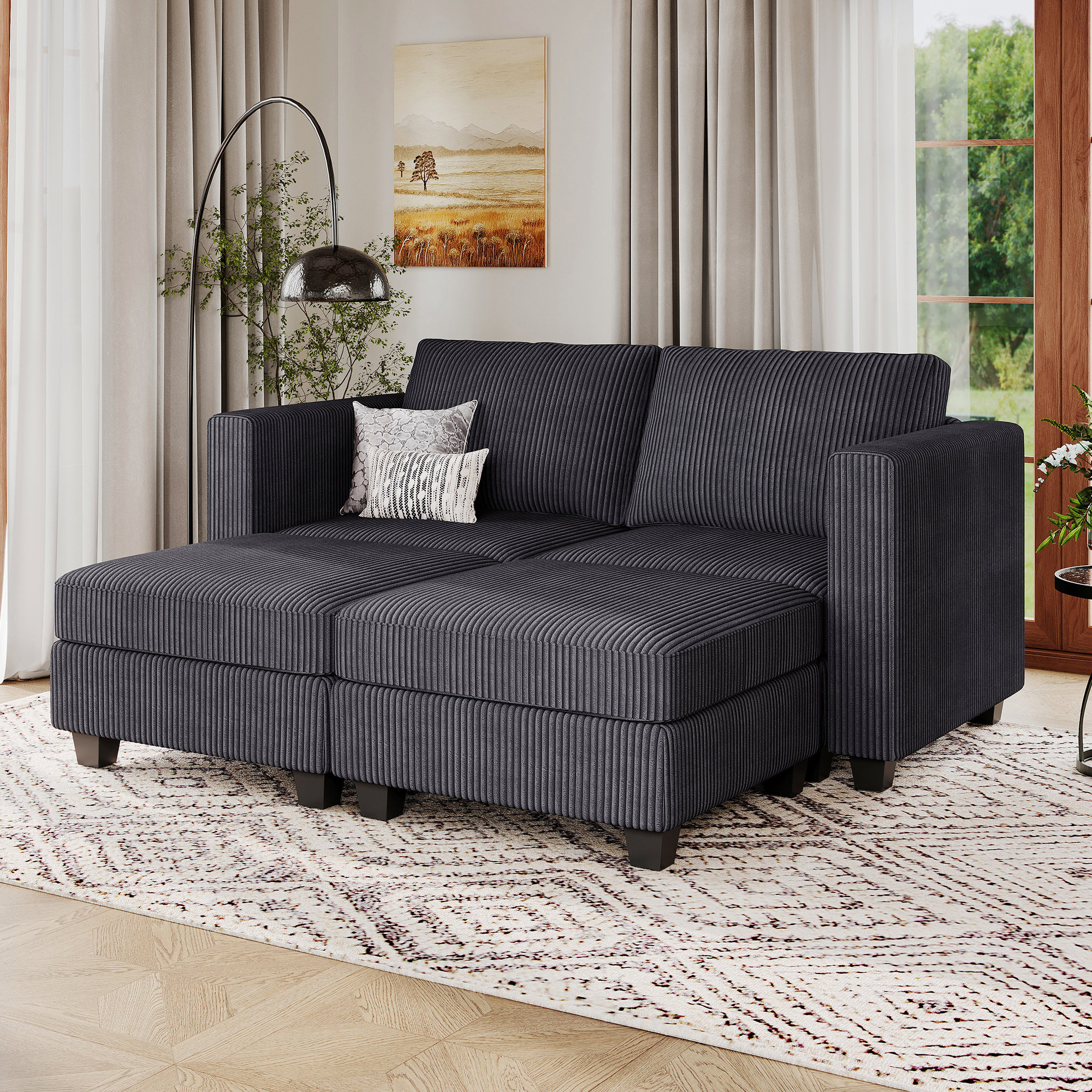Ebern Designs Vevey 5-Piece 59'' Wide Corduroy Sectional Storage Couch ...