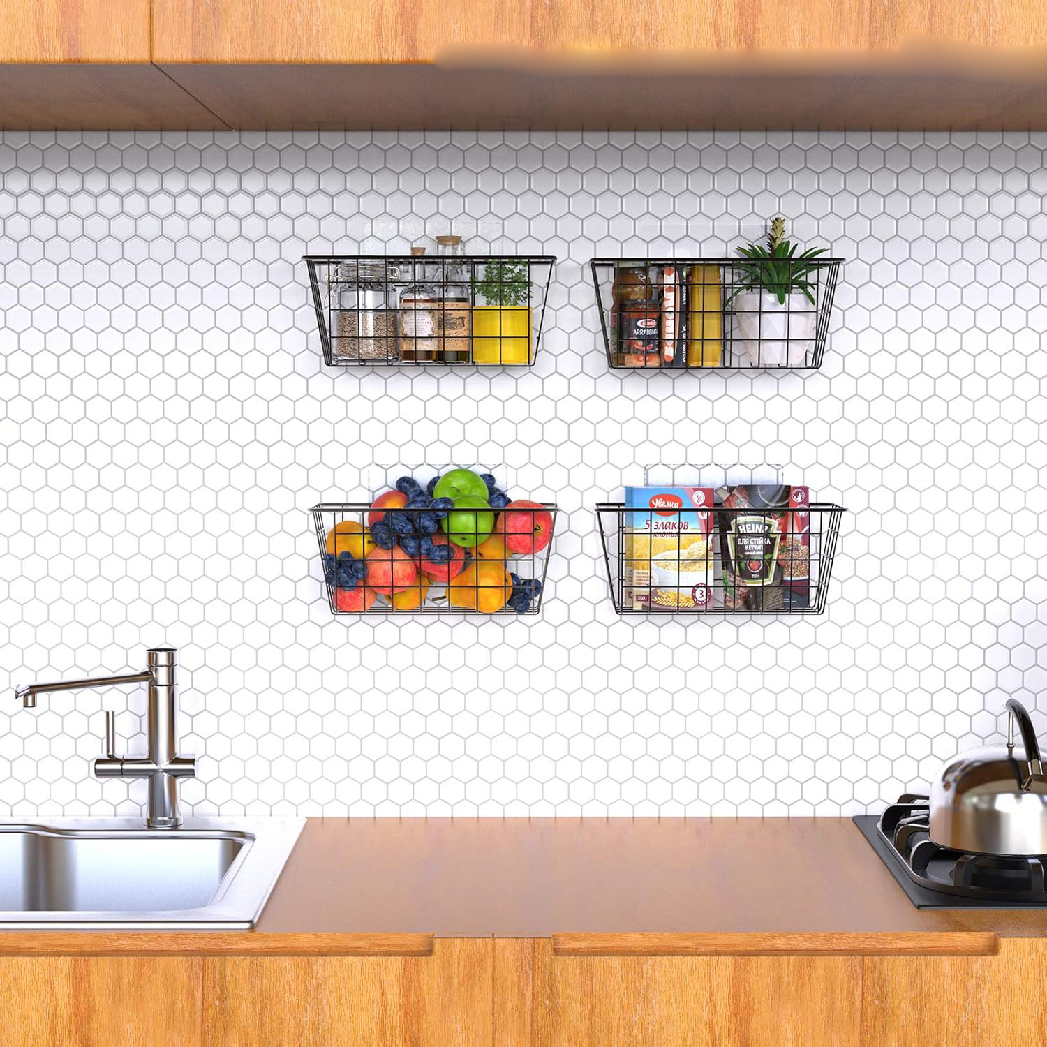 Ebern Designs Hanging Kitchen Basket Rack | Wayfair