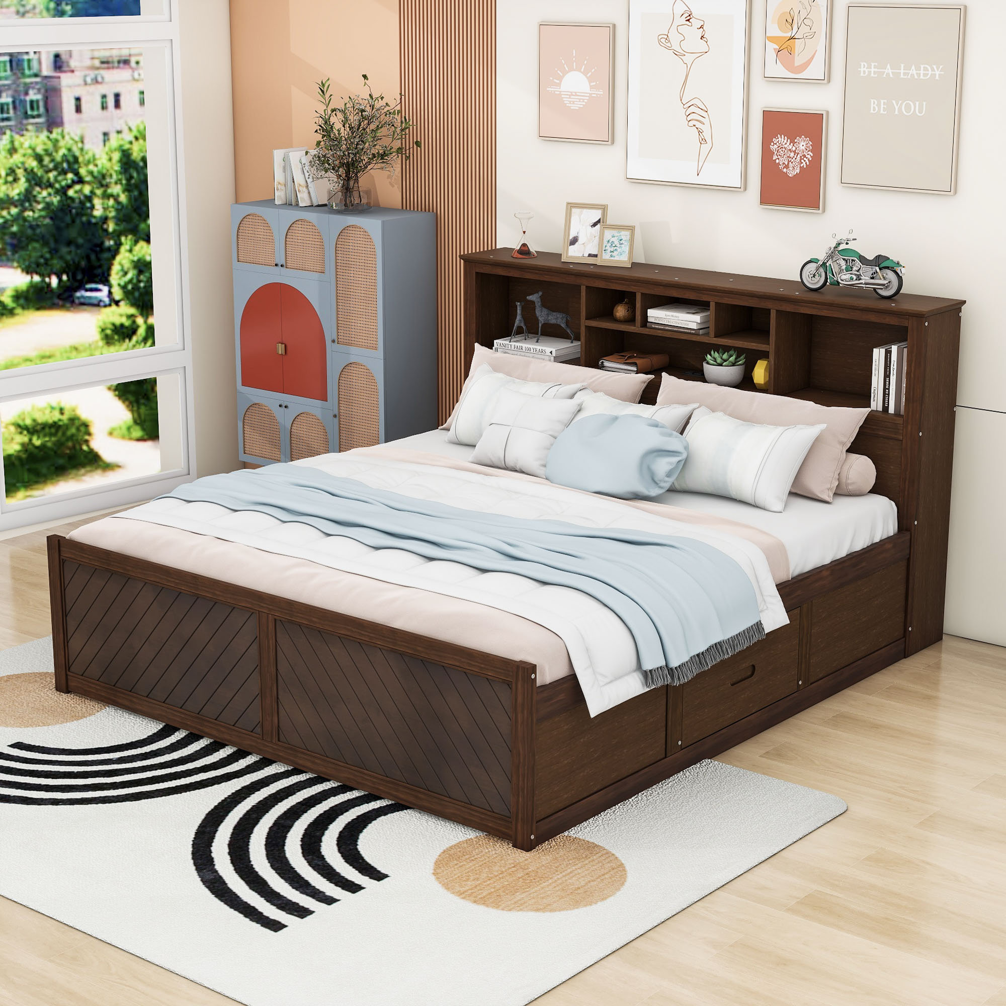Lark Manor™ King 2 Drawers Wood Platform Bed with Multi-Storage ...