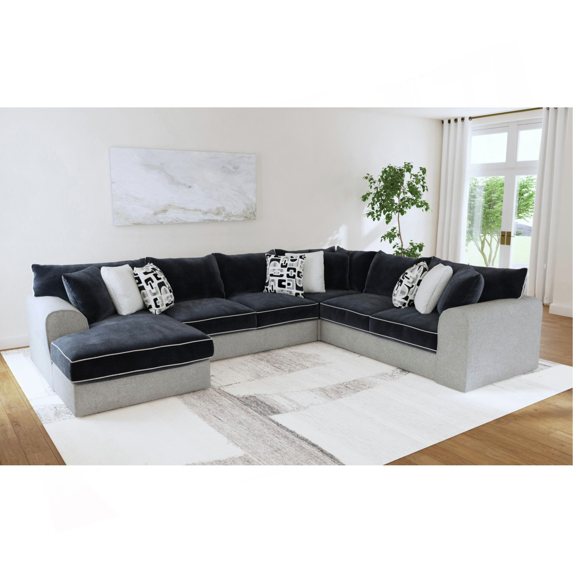 Hokku Designs Klein 3PC Sectional Set In Bentley Ash/Zaftig Ebony | Wayfair